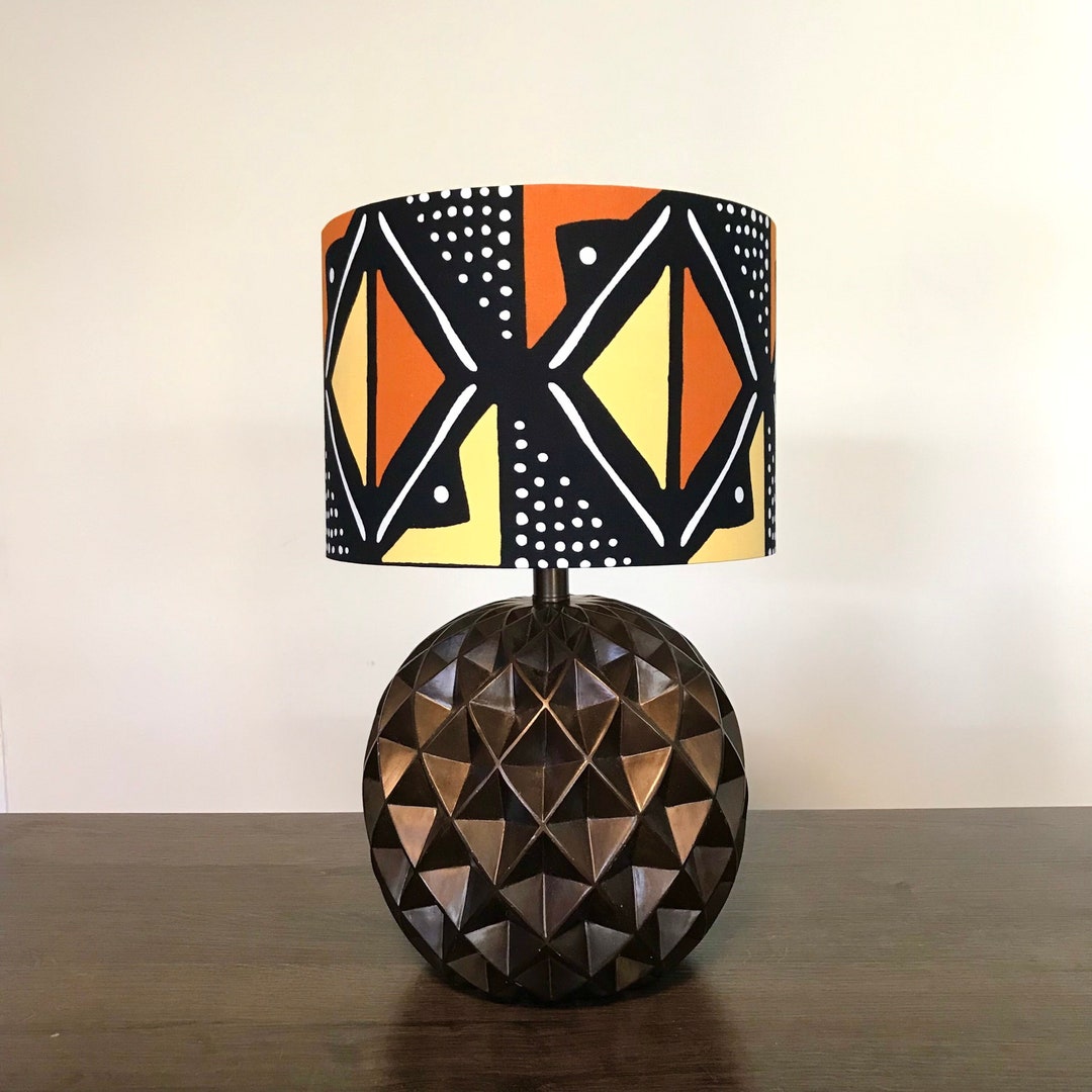 African Print Drum Lampshade, Cylindrical Lampshade, Mudcloth Print ...