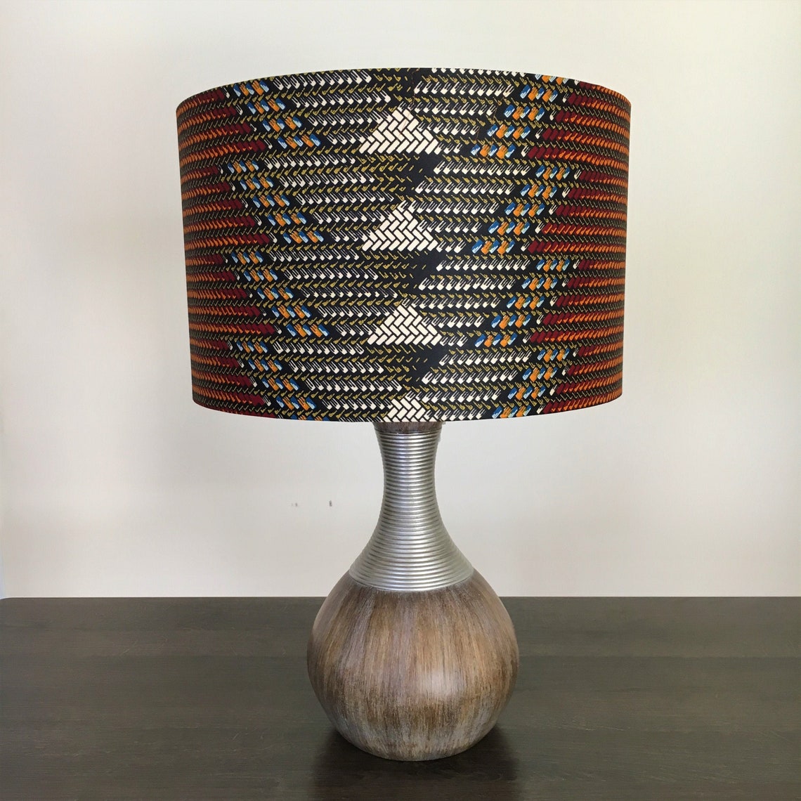 Large African Print Drum Lampshade, Tribal Print Lampshade, Java Print ...