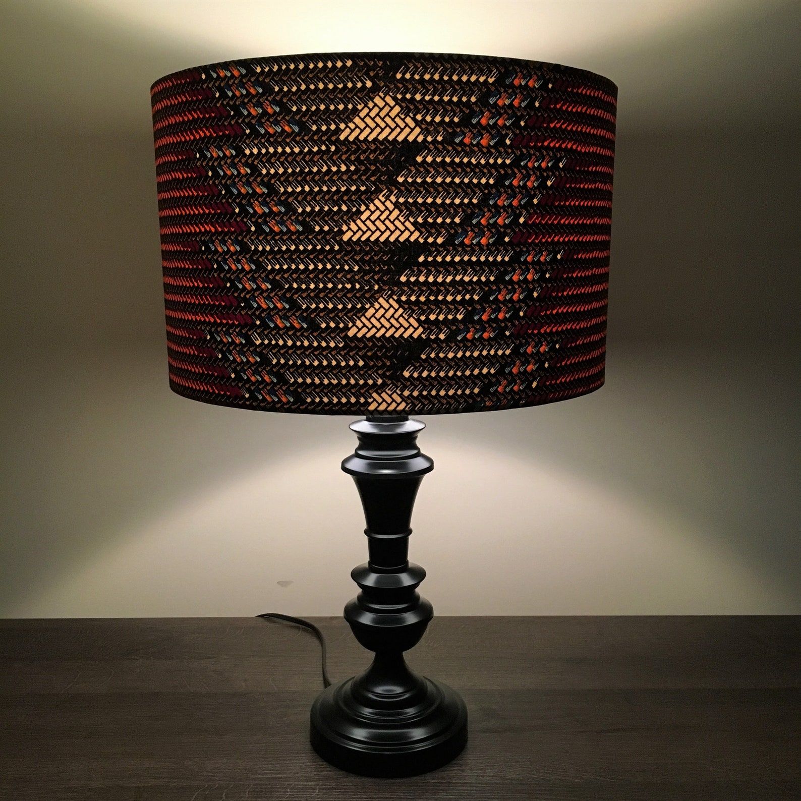 Large African Print Drum Lampshade, Tribal Print Lampshade, Java Print ...