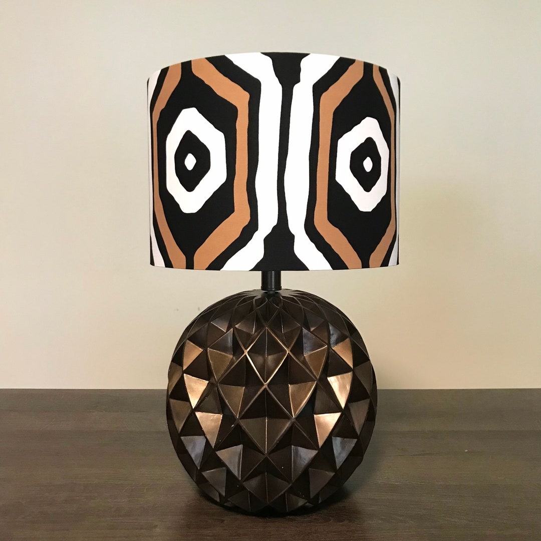African Print Drum Lampshade, Cylindrical Lampshade, Mudcloth Print ...