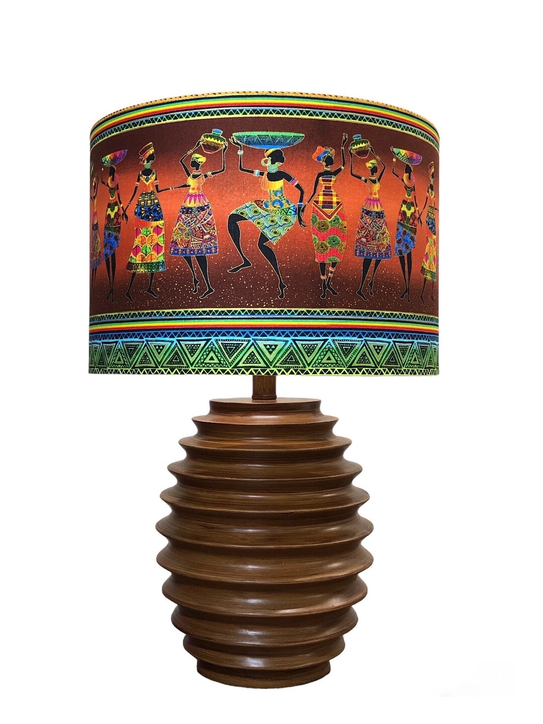 African Print Drum Lampshade Dancing Women Print Lampshade Boho Home ...