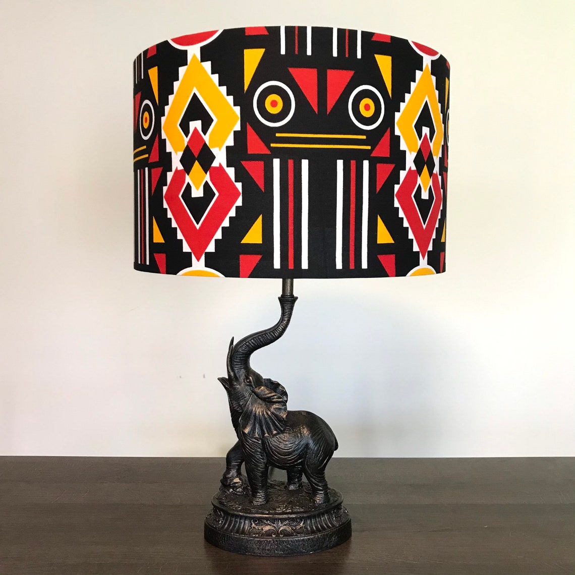 Large African Print Drum Lampshade, Cylindrical Lampshade, Tribal Print ...