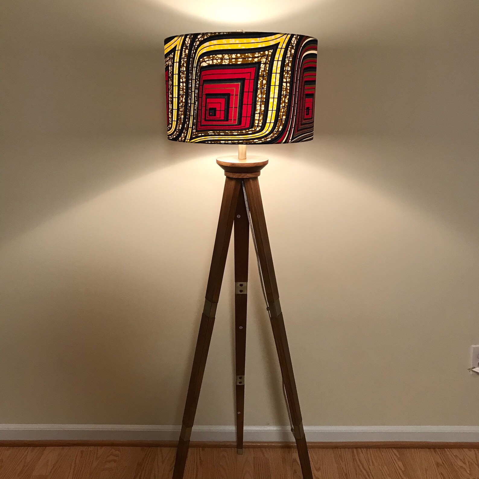 Large African Print Drum Lampshade, Cylindrical Lampshade, Geo Print ...