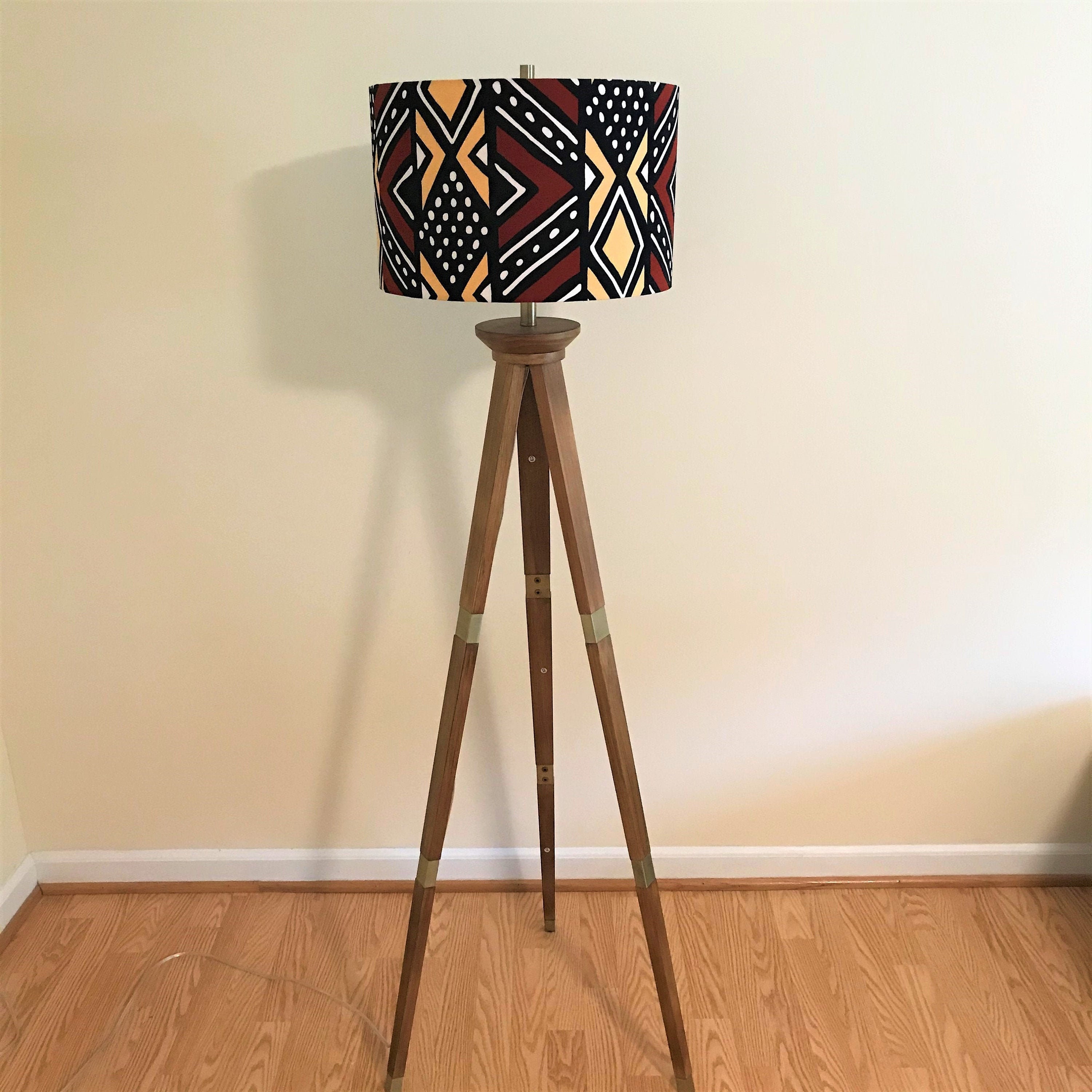 Large African Print Drum Lampshade, Cylindrical Lampshade, Mudcloth ...
