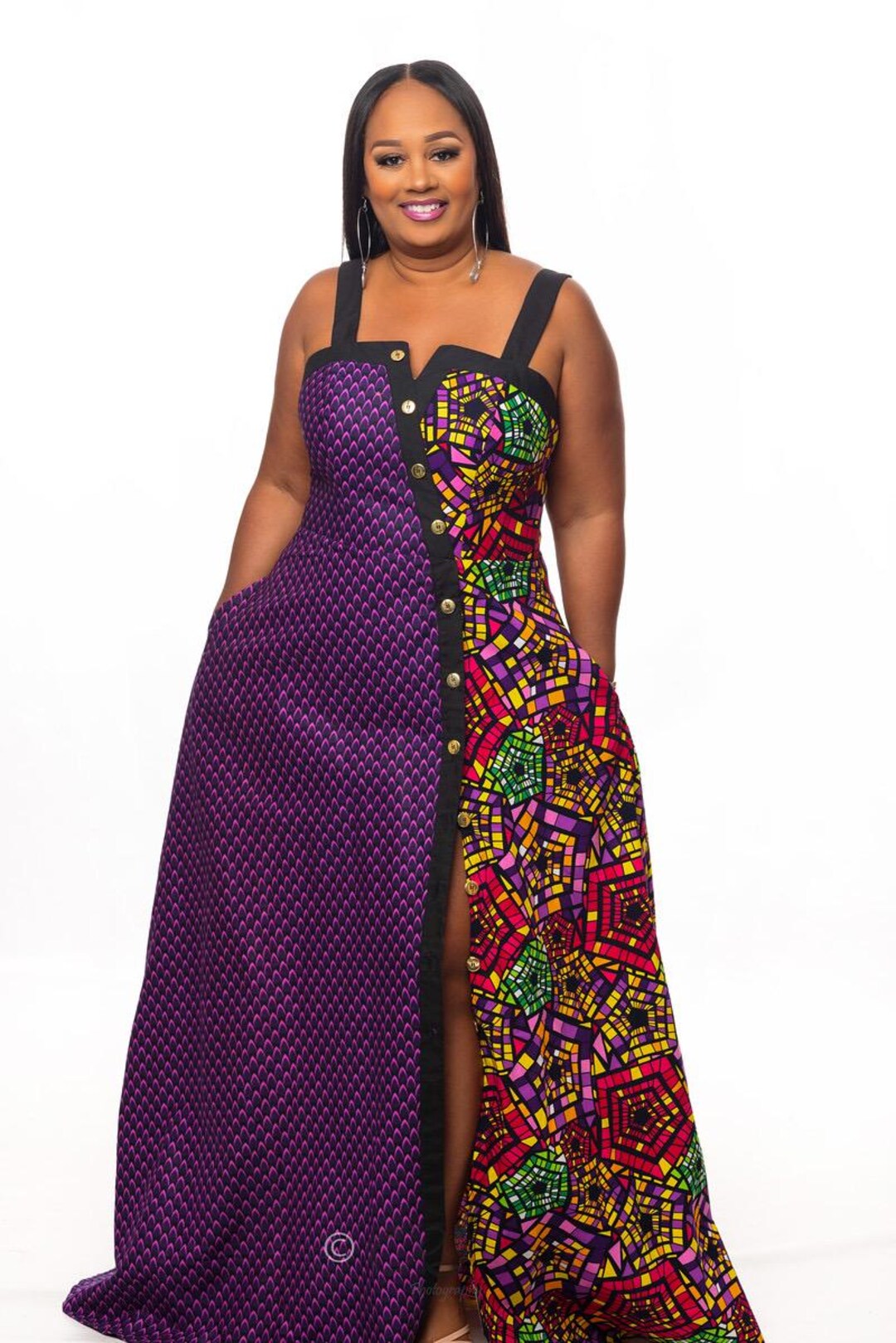 African Ankara Print Dress African Wedding Guest Dress Gold Buttons ...