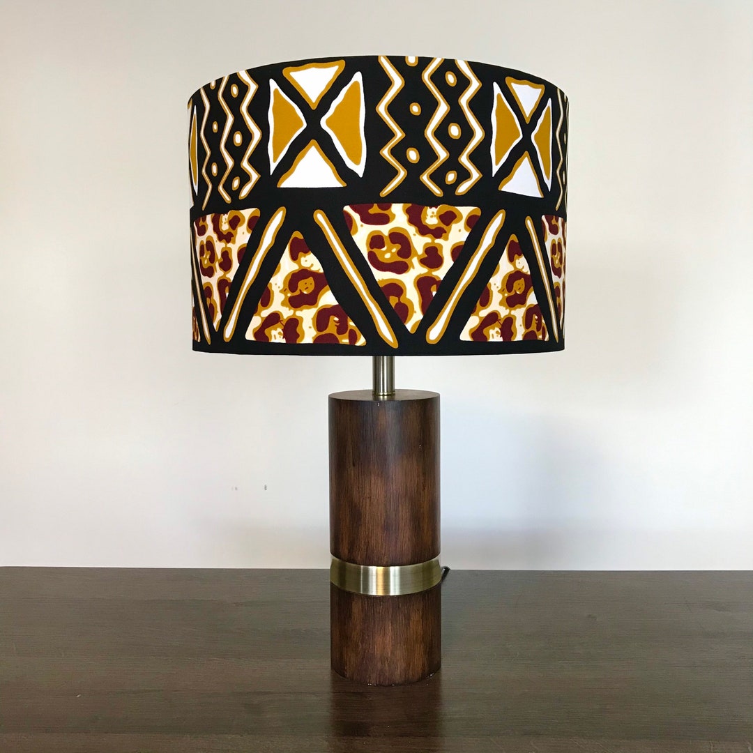 Large African Print Drum Lampshade, Cylindrical Lampshade, Boho Home ...