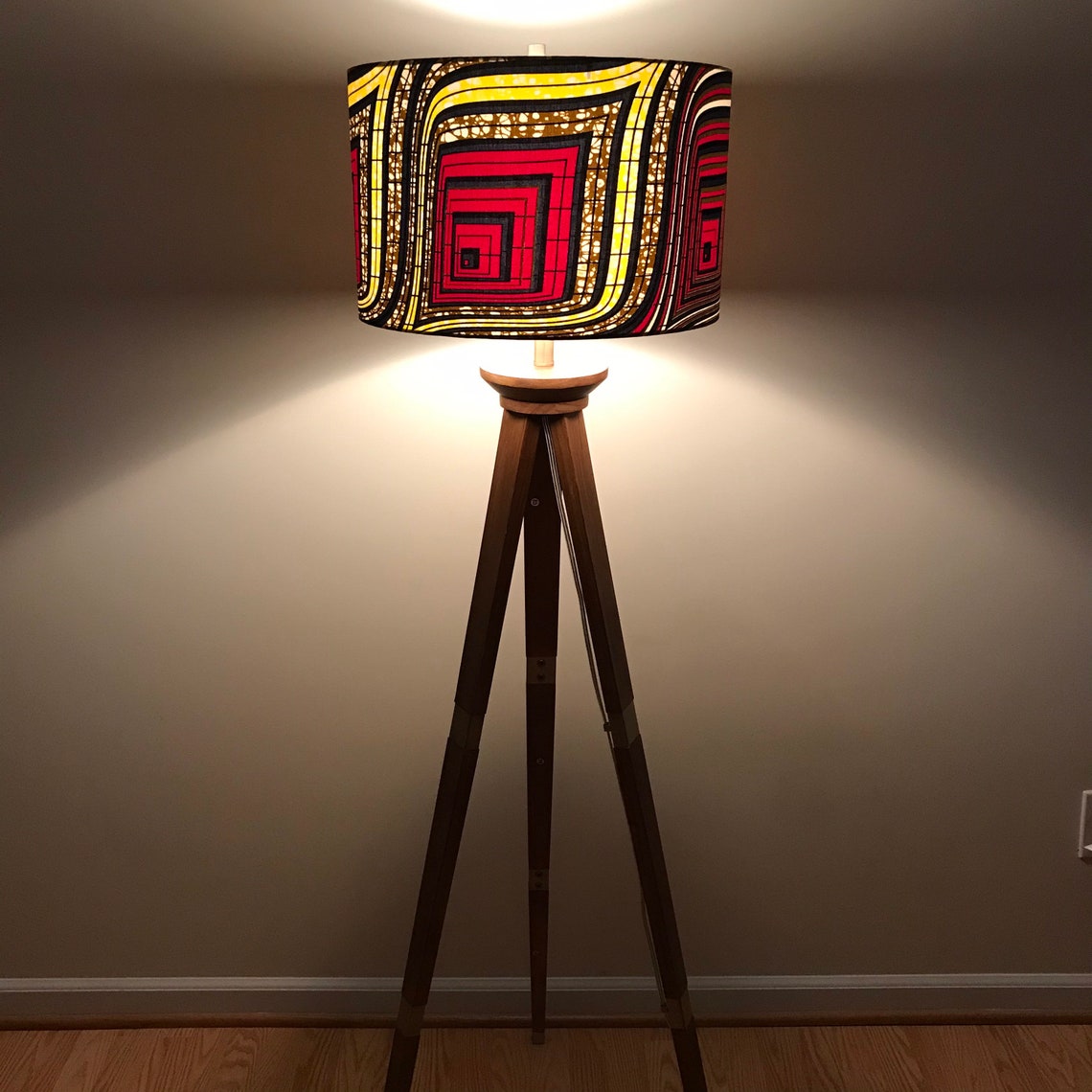 Large African Print Drum Lampshade, Cylindrical Lampshade, Geo Print ...