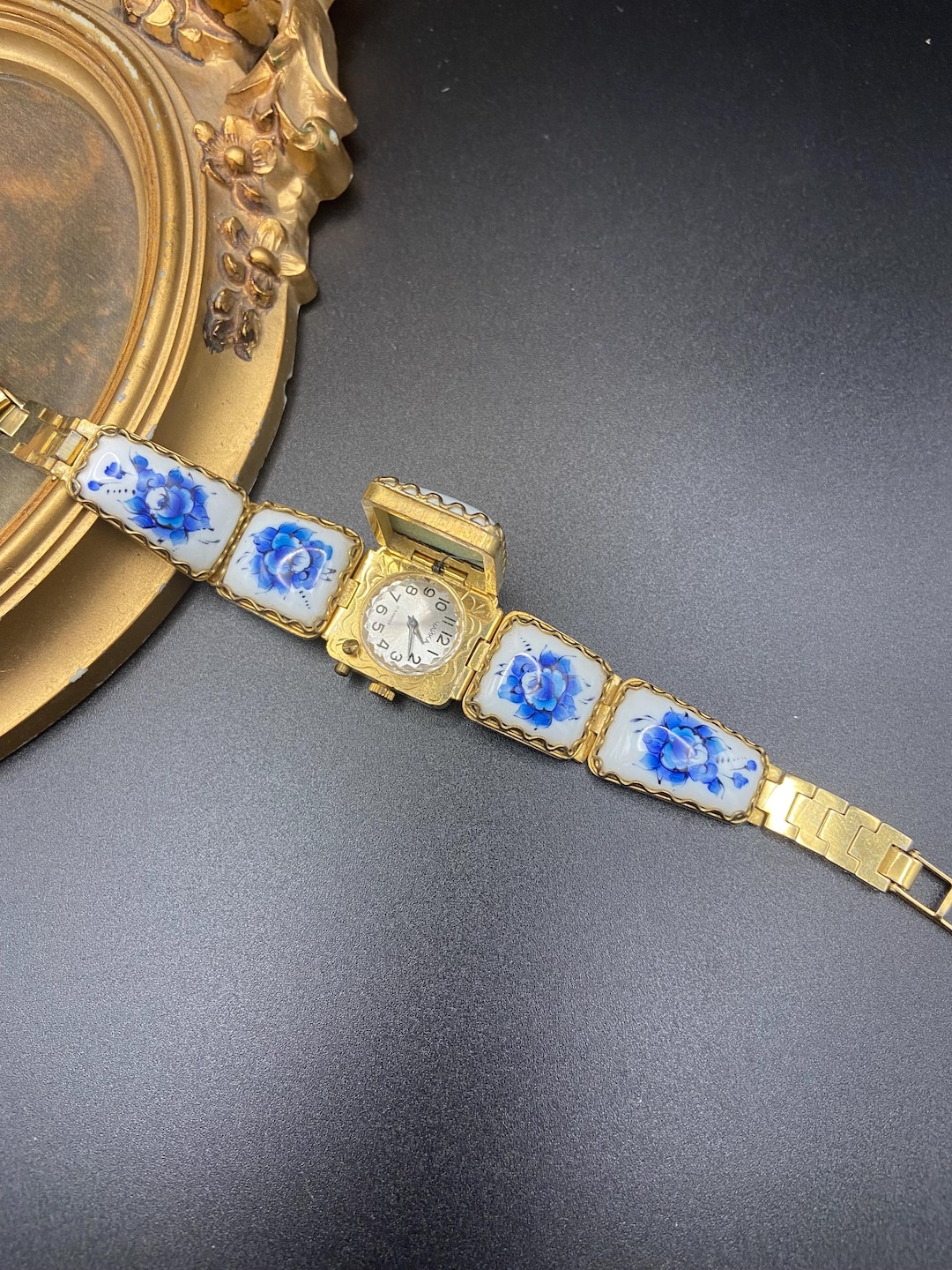 Vintage Chaika USSR Hand Painted Enamel Floral Bracelet Gold Plated ...