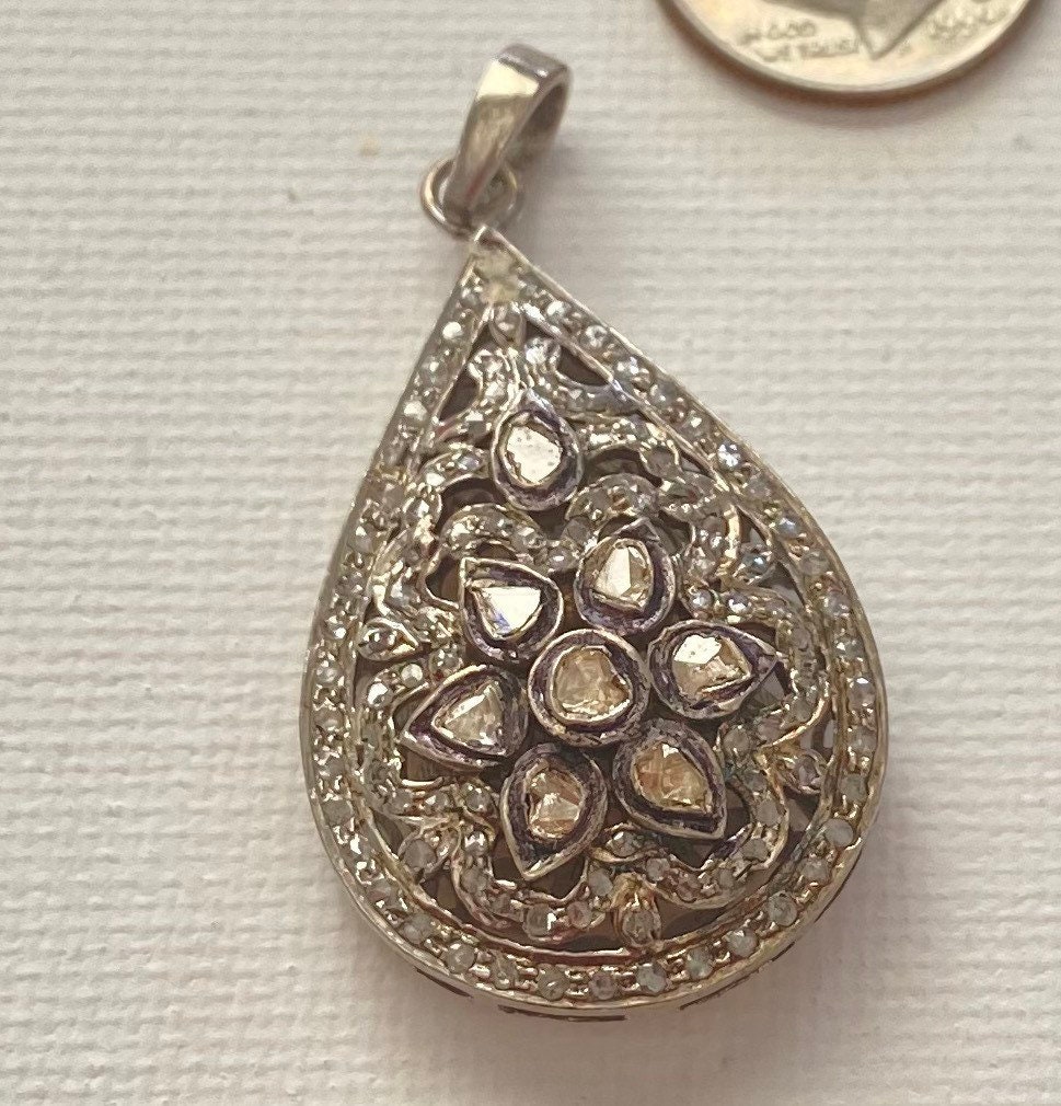 Polki Diamond Tear Drop Pendant - Etsy