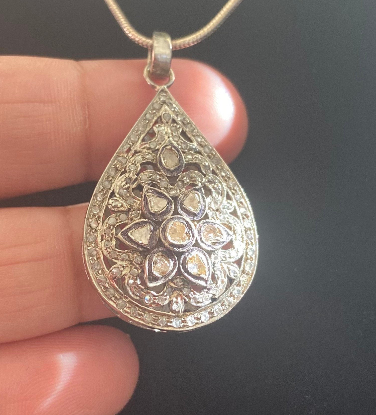 Polki Diamond Tear Drop Pendant - Etsy