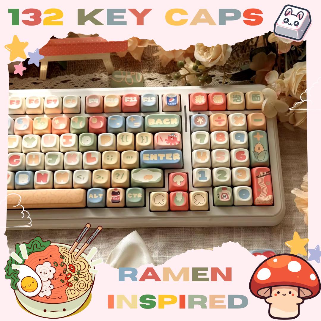 132 Key Keycap Set Cute Ramen-inspired, MX Switch, MOA Profile, PBT Dye ...