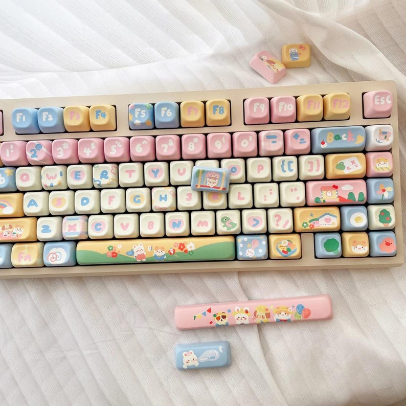 141 Key Keycap Set, Pastel Cute Animal Japanese Cartoons Keycaps, MX ...