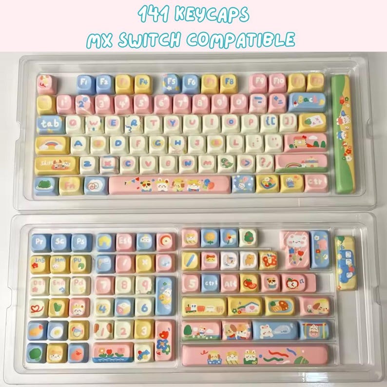 141 Key Keycap Set, Pastel Cute Animal Japanese Cartoons Keycaps, MX ...