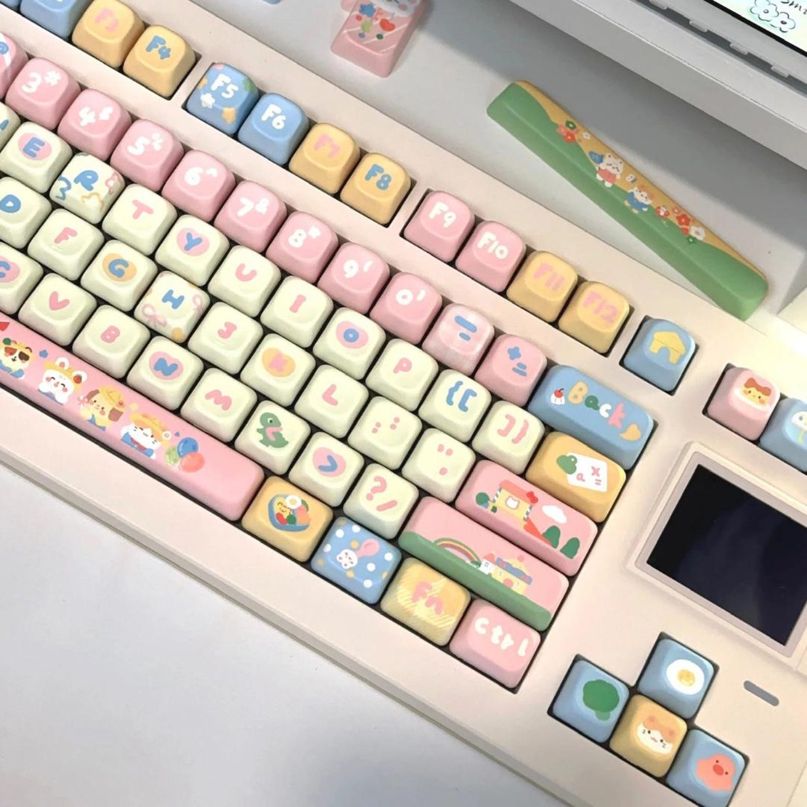 141 Key Keycap Set, Pastel Cute Animal Japanese Cartoons Keycaps, MX ...
