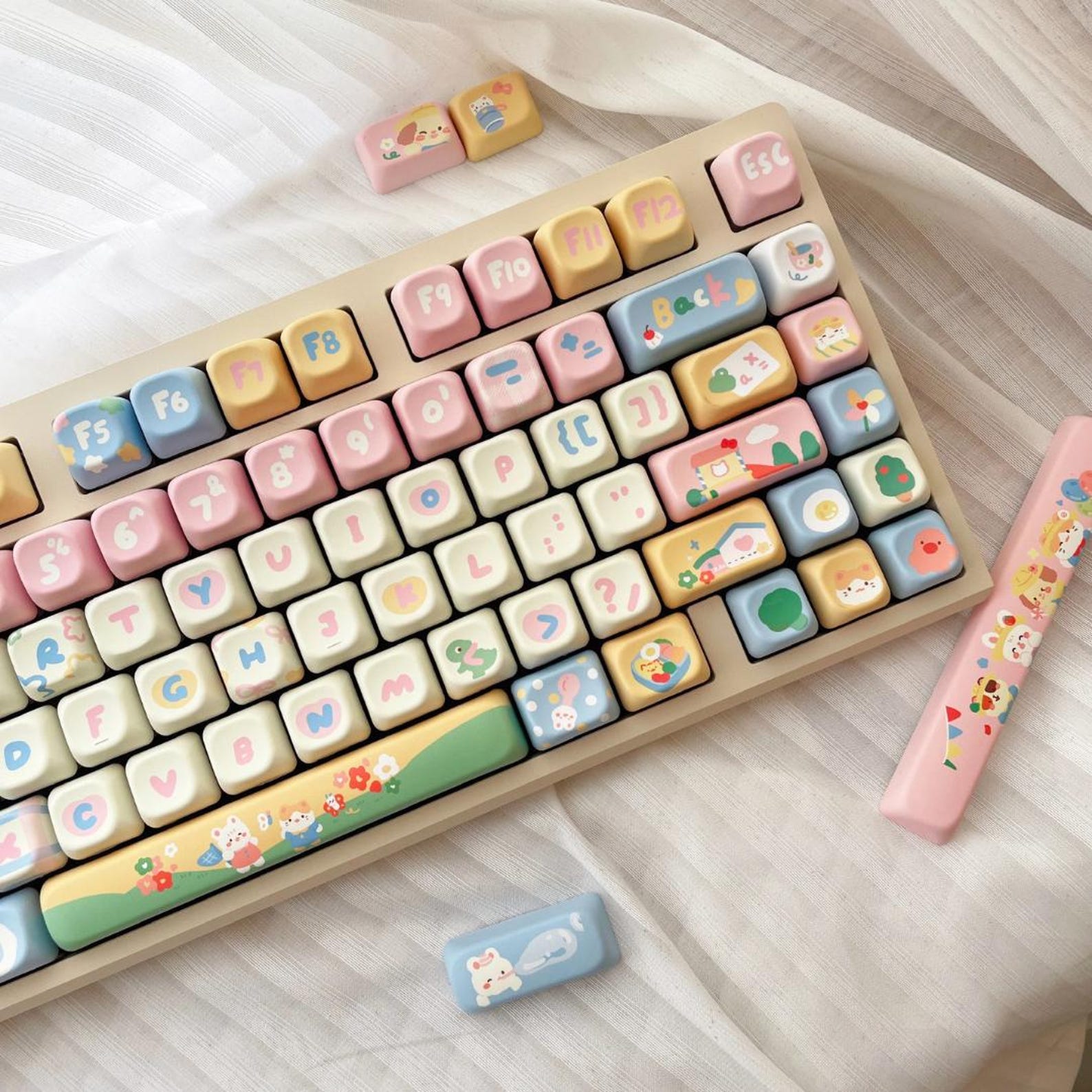 141 Key Keycap Set, Pastel Cute Animal Japanese Cartoons Keycaps, MX ...