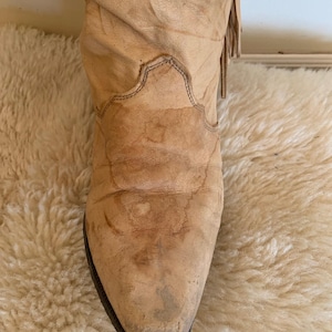 Vintage 1960s or 70s Hippy Fringe Cowgirl Boots, Honey Brown / Tan, Low ...