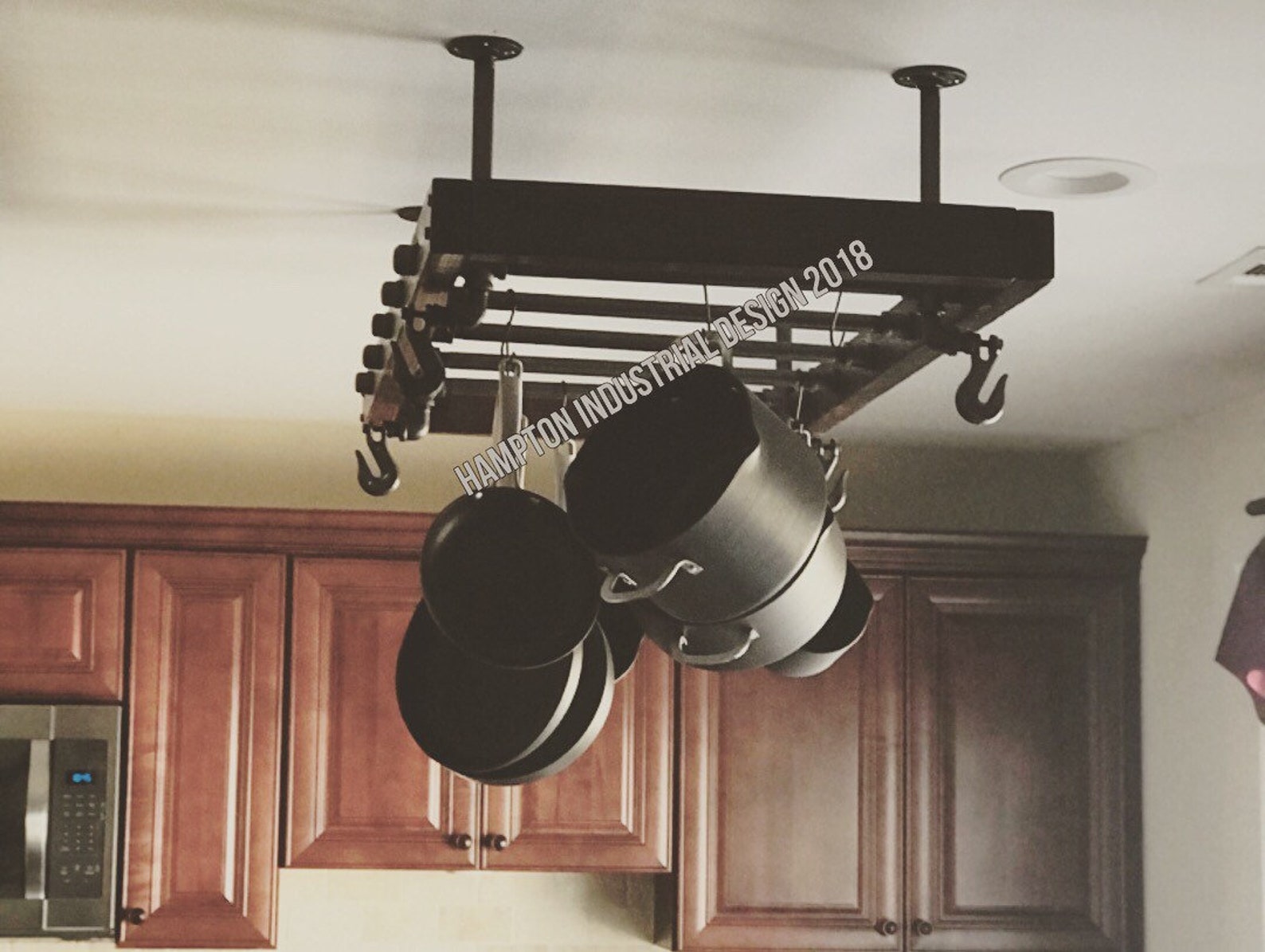 Hanging Pot Rack Reclaimed Wood and Industrial Pipe Kitchen Industrial ...