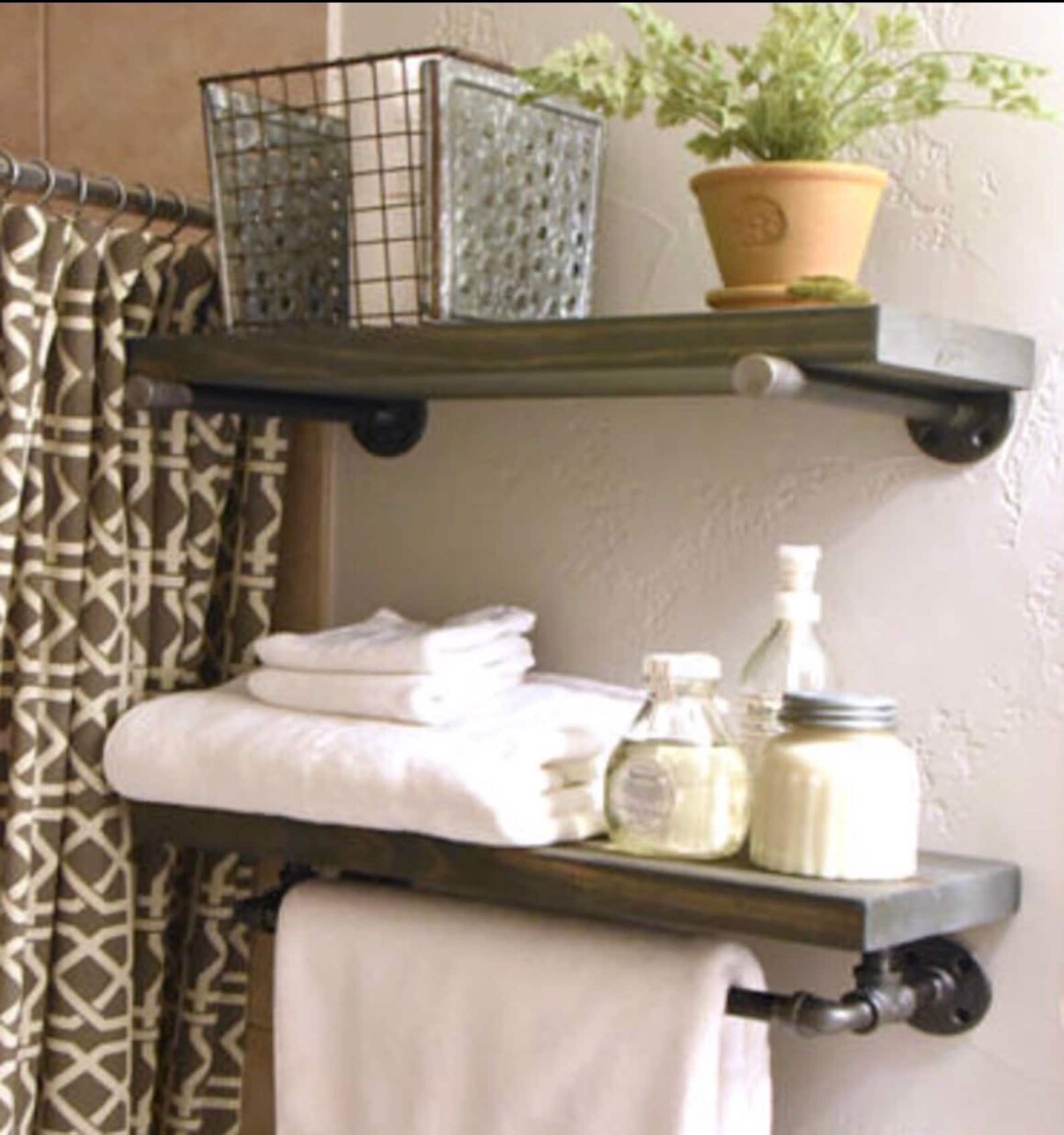 Double Bathroom Shelf With Towel Rack Made From Reclaimed Wood | Etsy