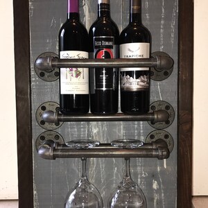 Rustic Wine Rack Made From Reclaimed Pallet Wood and Industrial Pipe ...