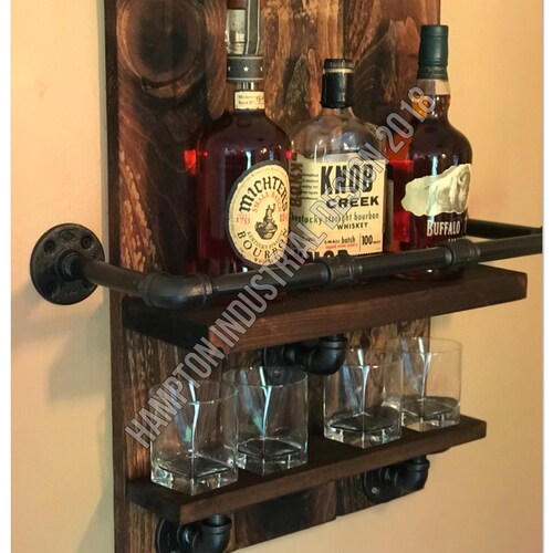 Bourbon Whiskey Rack Reclaimed Pallet Wood And Industrial Etsy
