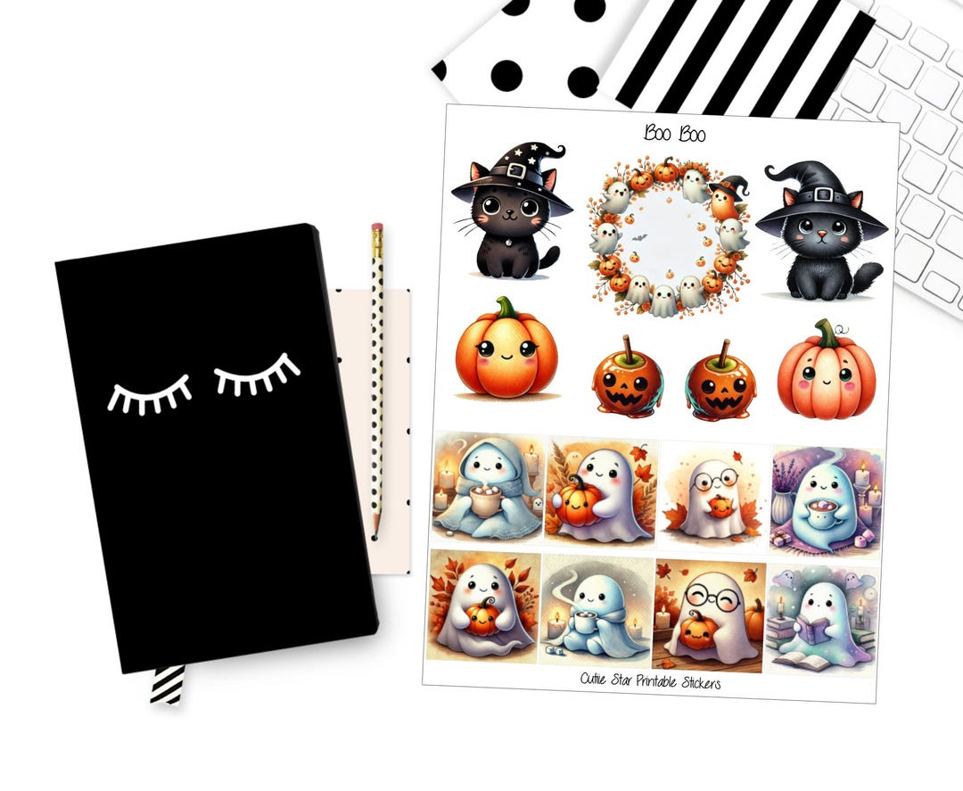 Boo-boo Stickers Cute Ghost Halloween | Digital Illustration | Instant ...