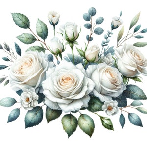 White Roses Illustration | Roses Bouquet Artwork L Digital Illustration ...