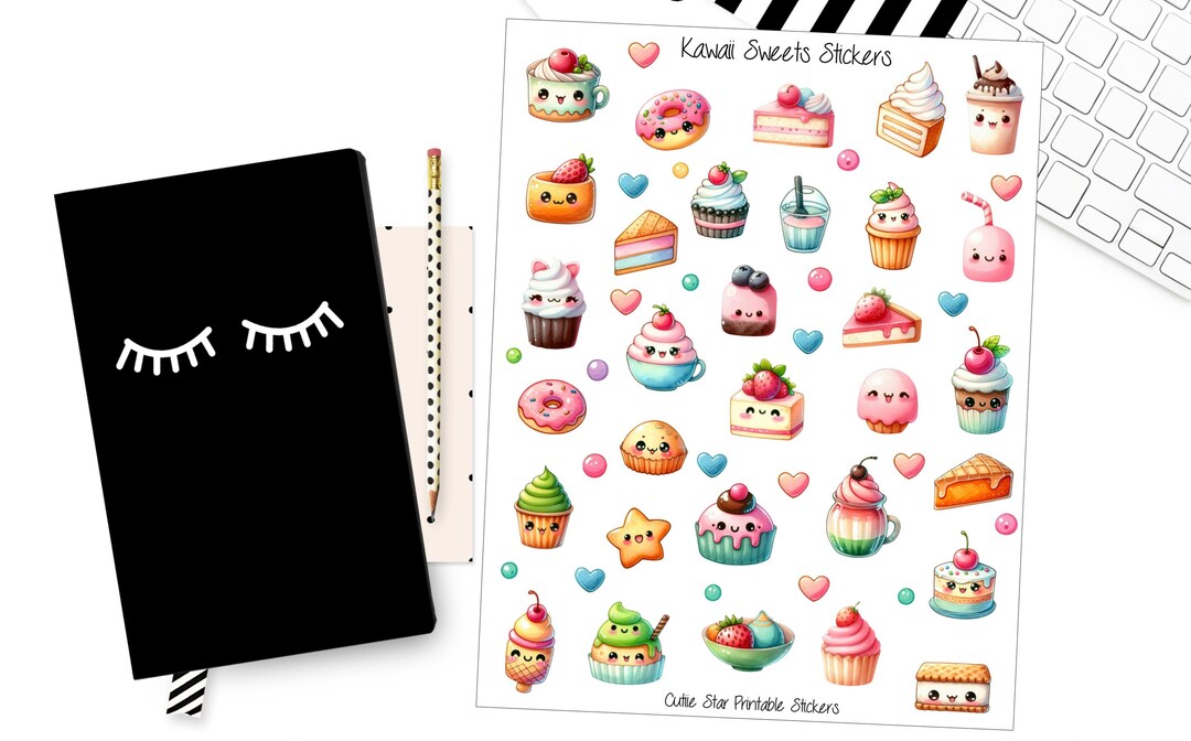 Kawaii Stickers Girls Printable, Digital Illustration, Instant Download ...