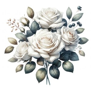 White Roses Illustration | Roses Bouquet Artwork L Digital Illustration ...