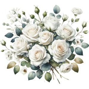 White Roses Illustration | Roses Bouquet Artwork L Digital Illustration ...