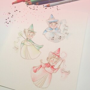 Sleeping Beauty Print, Three Good Fairies, Flora, Fauna, Merryweather ...