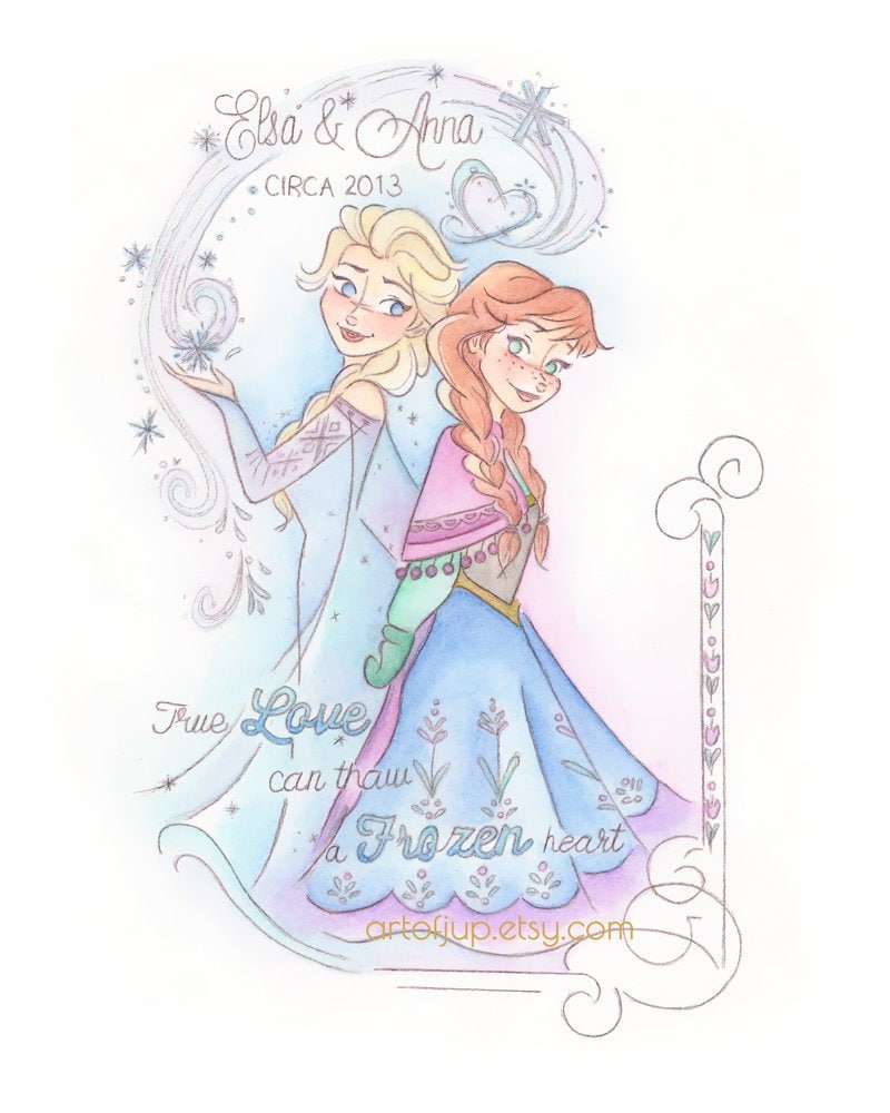 Frozen Anna and Elsa Art Print Princess Home Decor Gift | Etsy