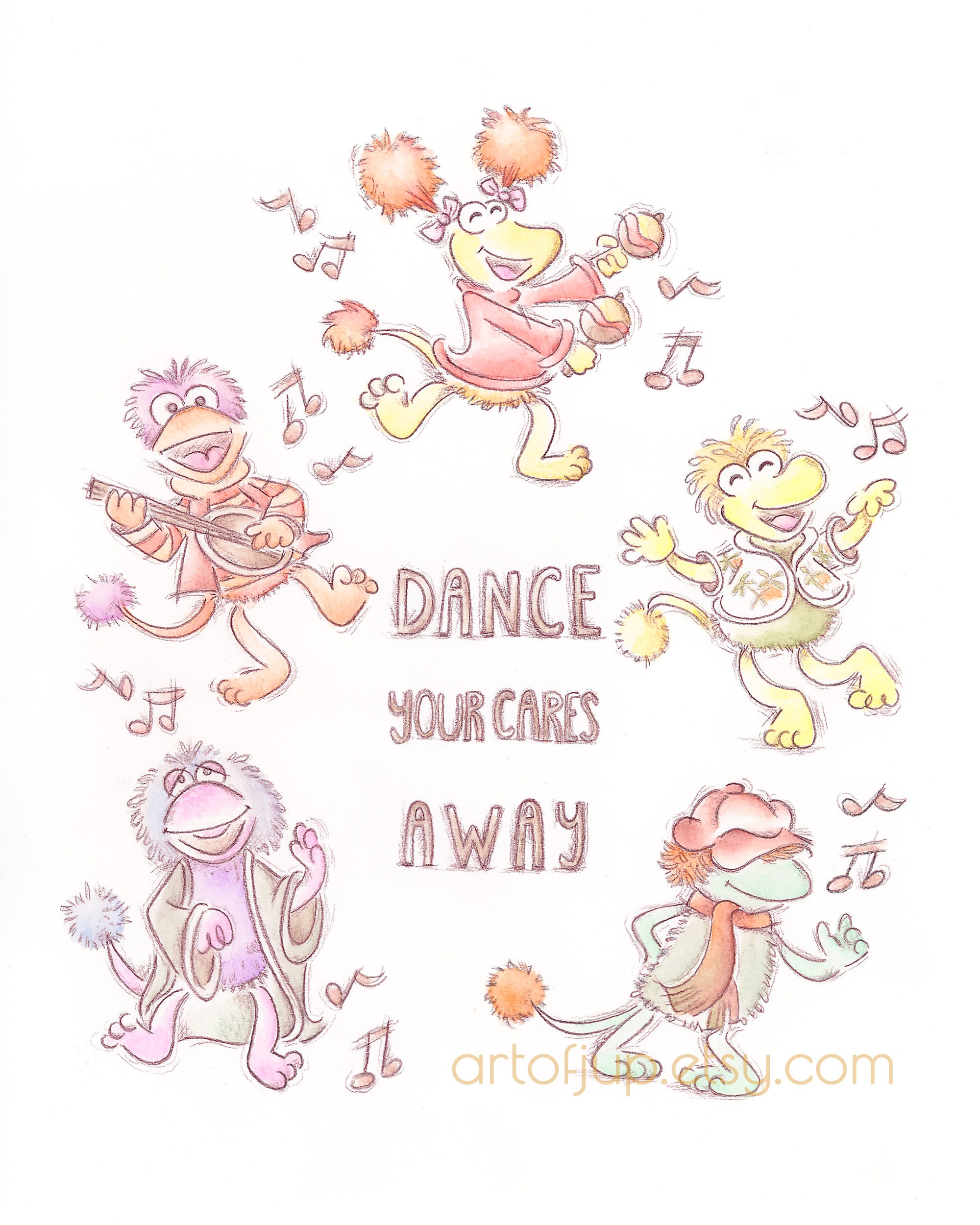 Fraggle Rock Fine Art Print 80s Pop Culture Dance Your Cares | Etsy