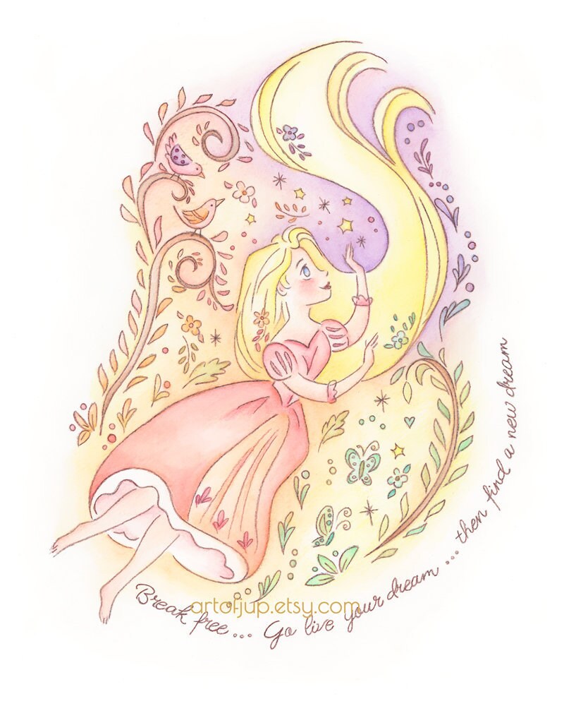 Tangled Mural Print Princess Art Rapunzel Watercolor - Etsy