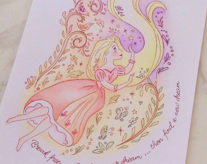 Tangled Mural Print Princess Art Rapunzel Watercolor | Etsy