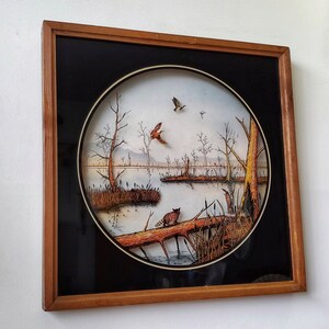 Vintage Wetland Glass Shadowbox Art by Tom Cryer // Vintage | Etsy