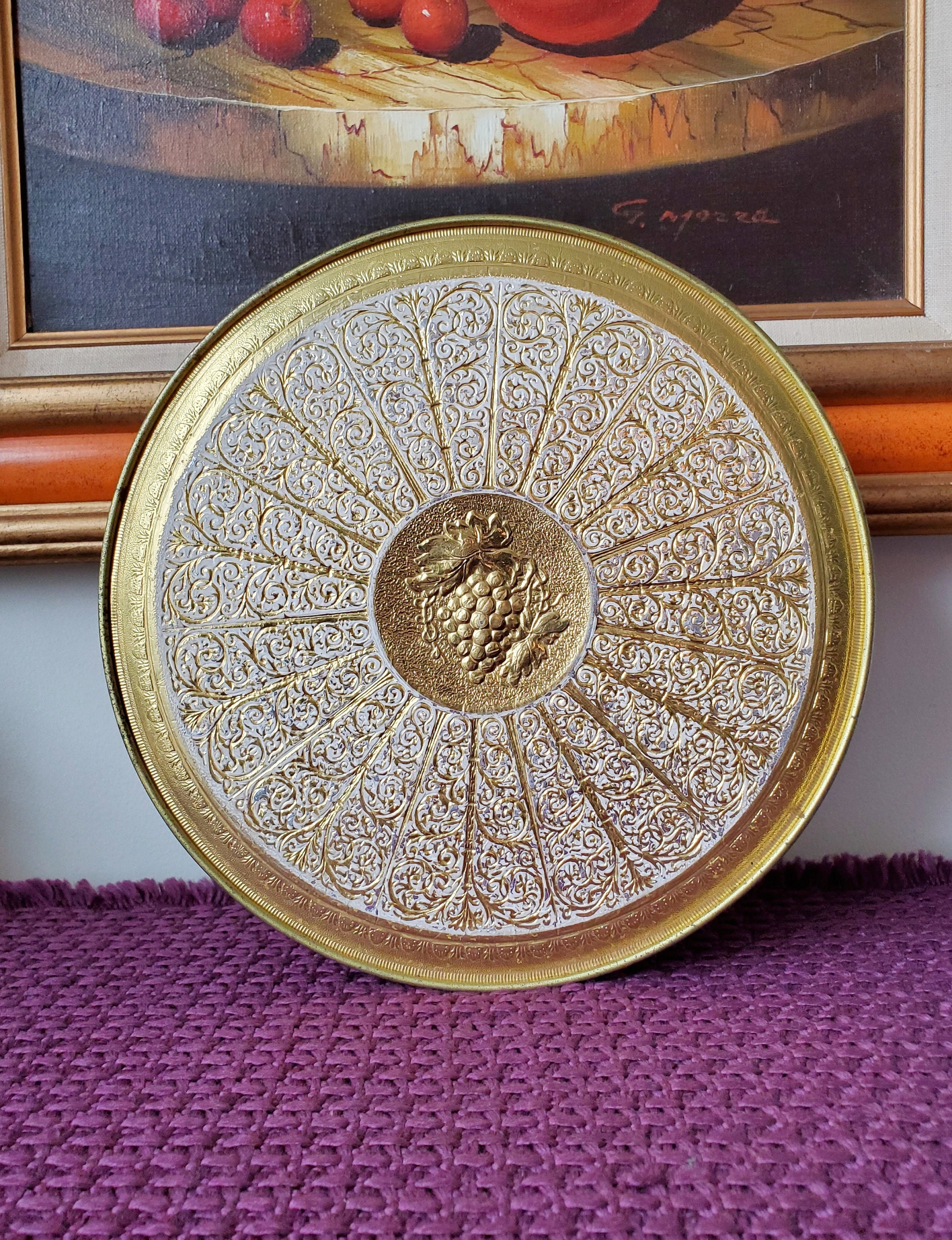 Vintage Guildcraft Gold Grape Embossed Tin Container // Storage Tin ...