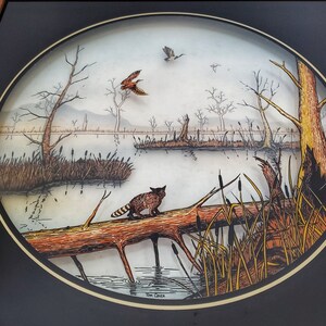 Vintage Wetland Glass Shadowbox Art by Tom Cryer // Vintage | Etsy