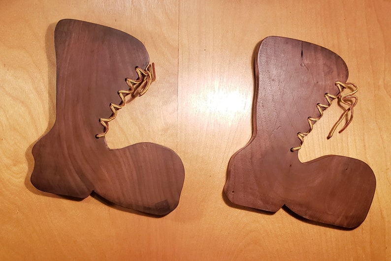 Pair of Boots // Wood Boot Cutouts With Laces // Cabin Decor - Etsy