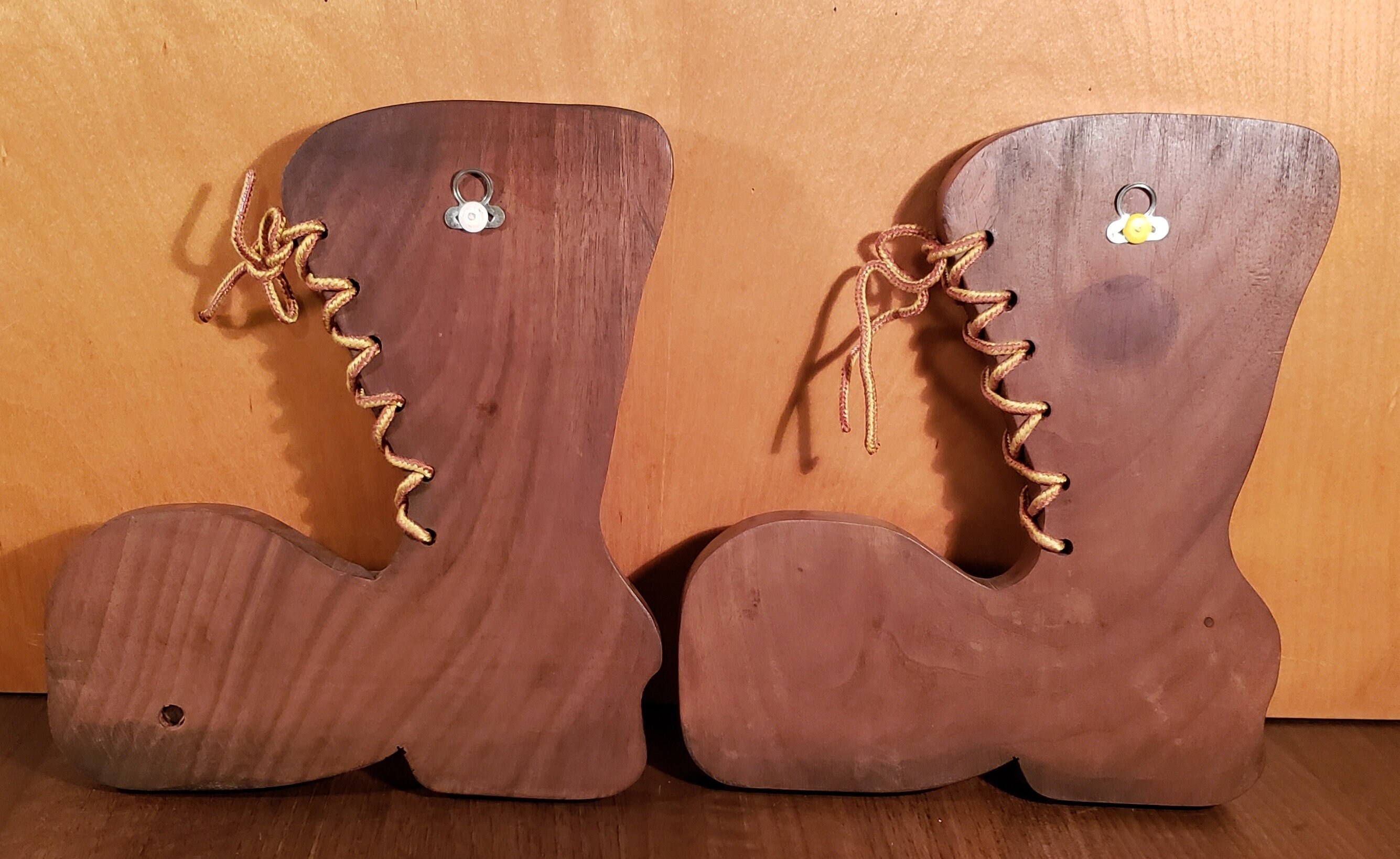 Pair of Boots // Wood Boot Cutouts With Laces // Cabin Decor - Etsy