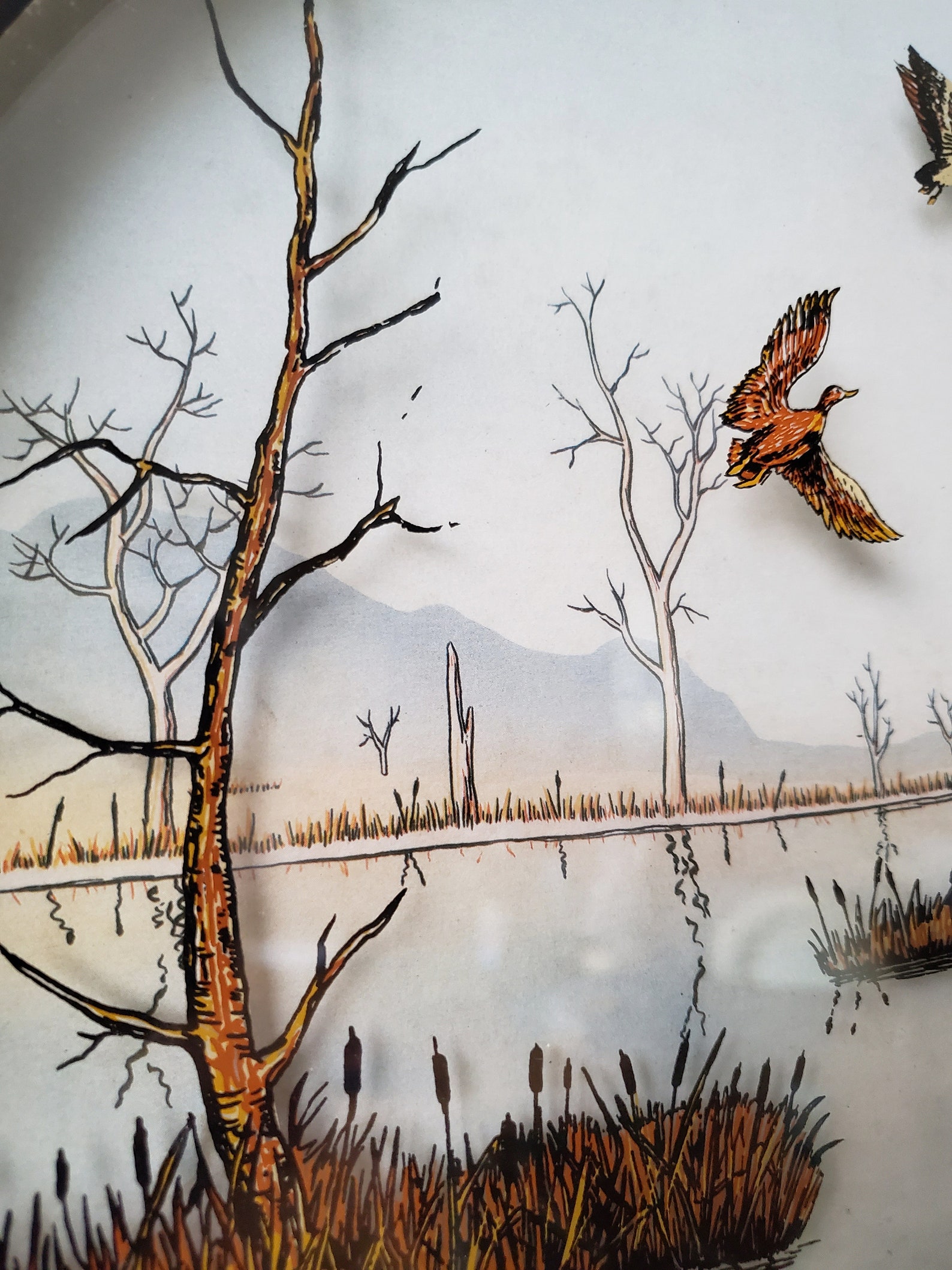 Vintage Wetland Glass Shadowbox Art by Tom Cryer // Vintage | Etsy