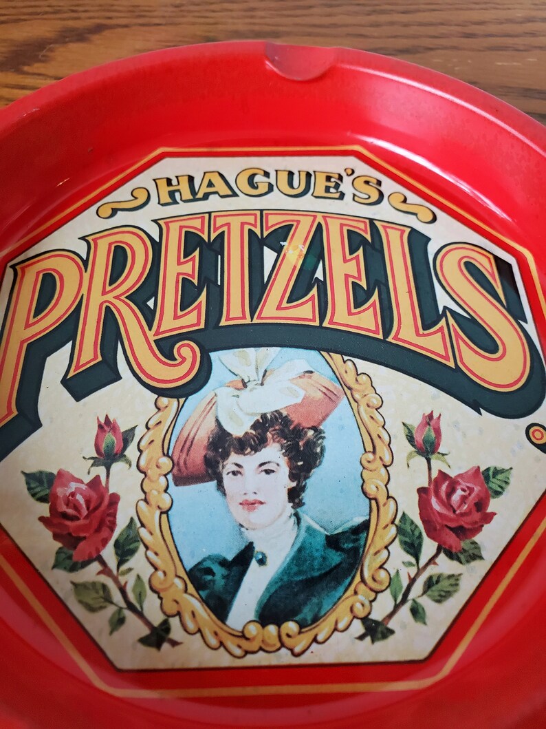 Vintage Hague's Pretzels Tin Ashtray // Vintage Ashtray by | Etsy