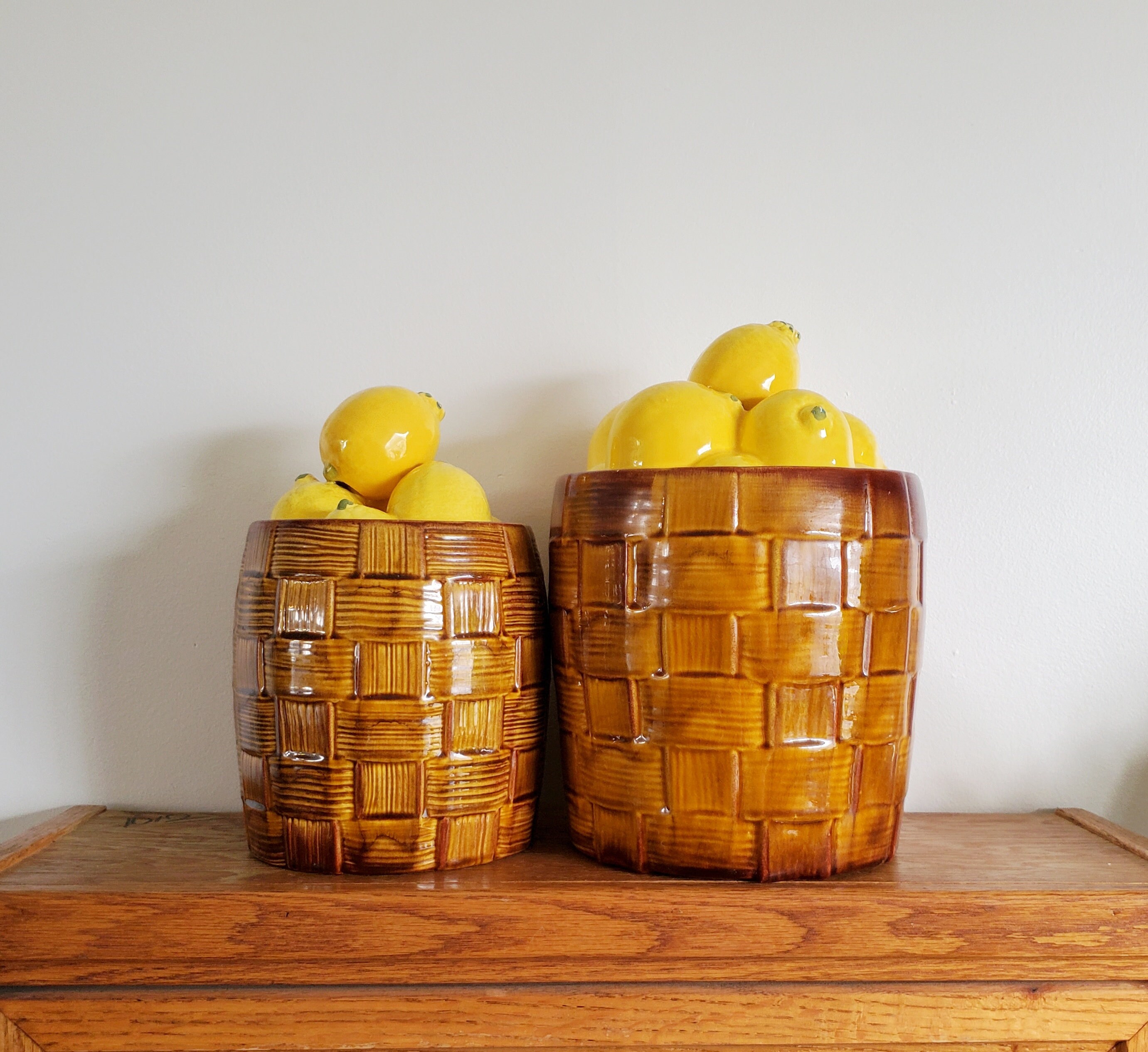 Ceramic Lemon Basket Canisters // Vintage Doranne of California - Etsy