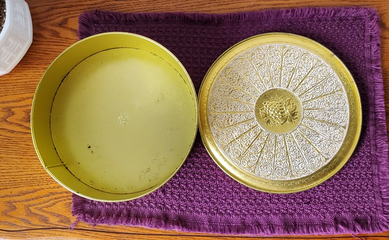 Vintage Guildcraft Gold Grape Embossed Tin Container // | Etsy
