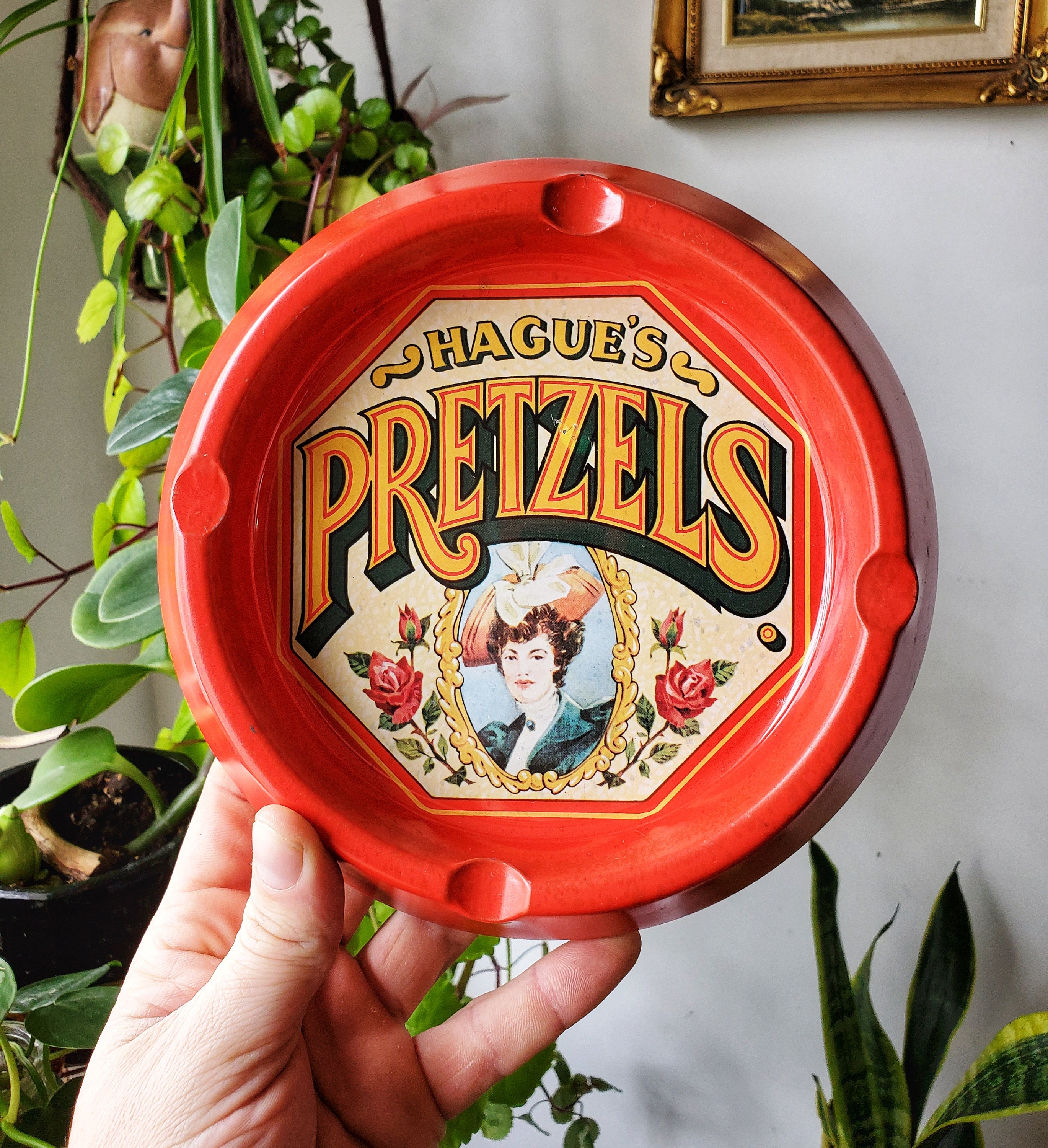 Vintage Hague's Pretzels Tin Ashtray // Vintage Ashtray by - Etsy