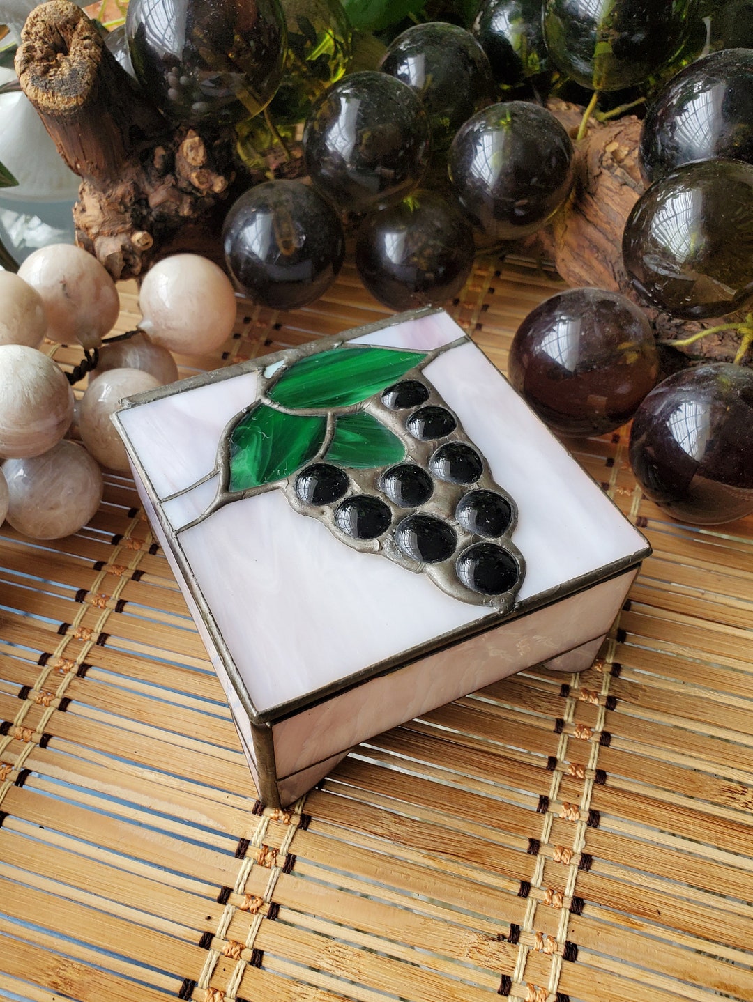 Vintage Stained Glass Grape Music Box // Grape Decor // Music Box ...