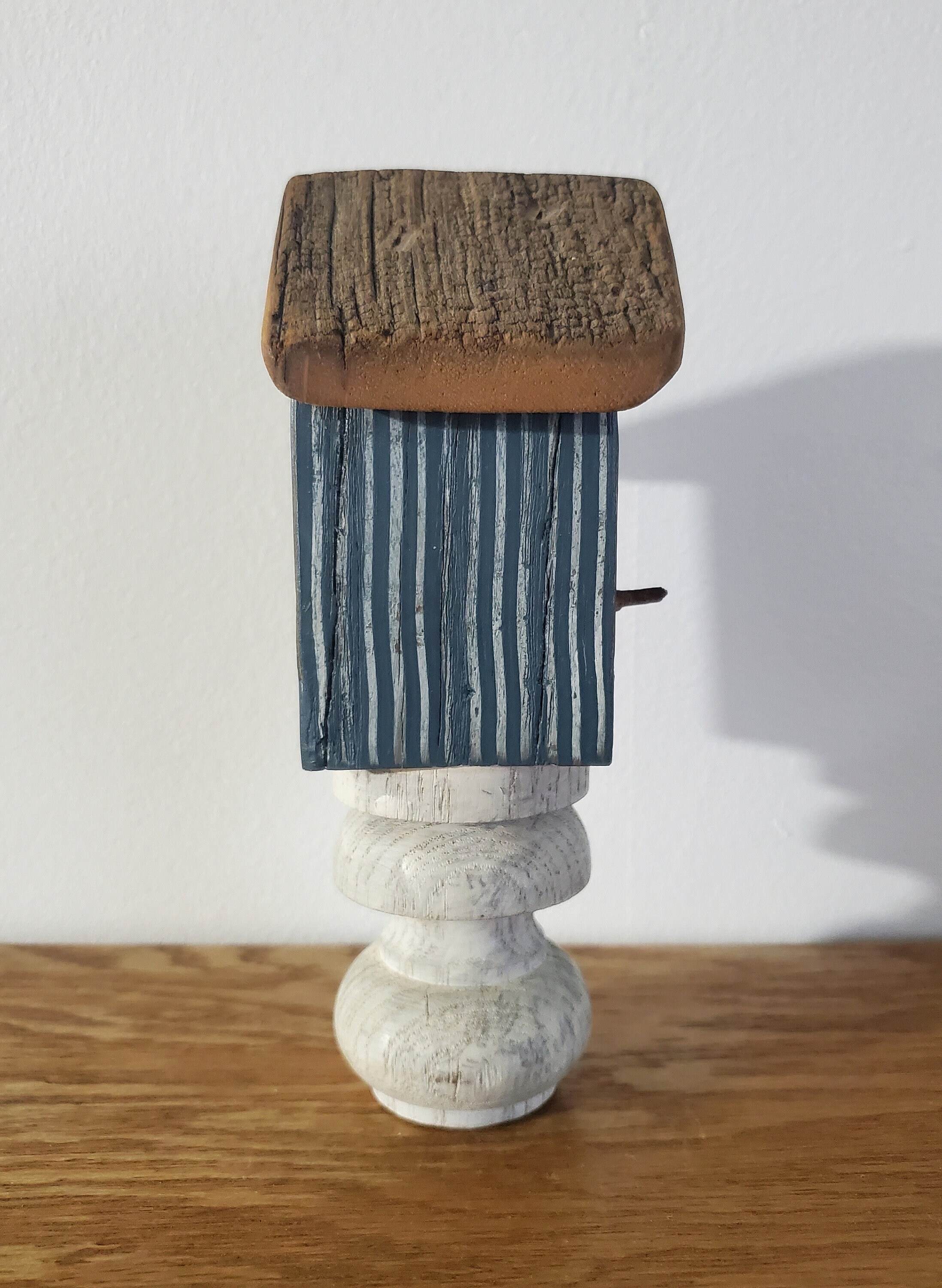 Upcycled Birdhouse Figurine in Blue - Etsy