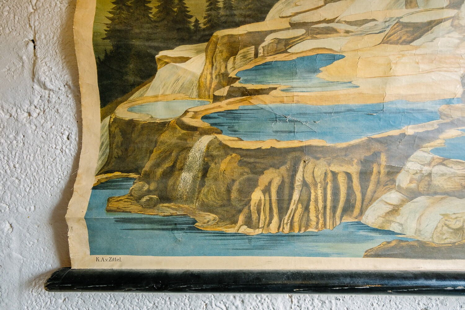 Vintage Antique Old German Wall Chart German YELLOWSTONE NATIONAL PARK ...