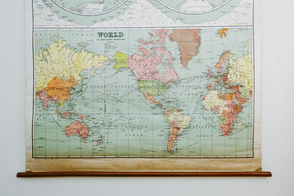 Original Large British Educational School Wall Chart PLANISPHERE WORLD ...