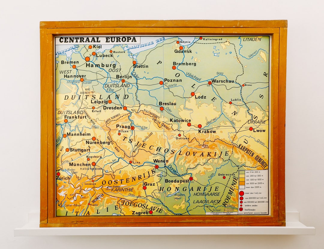Original Vintage Flemish Educational School CENTRAL EUROPE MAP Germany ...