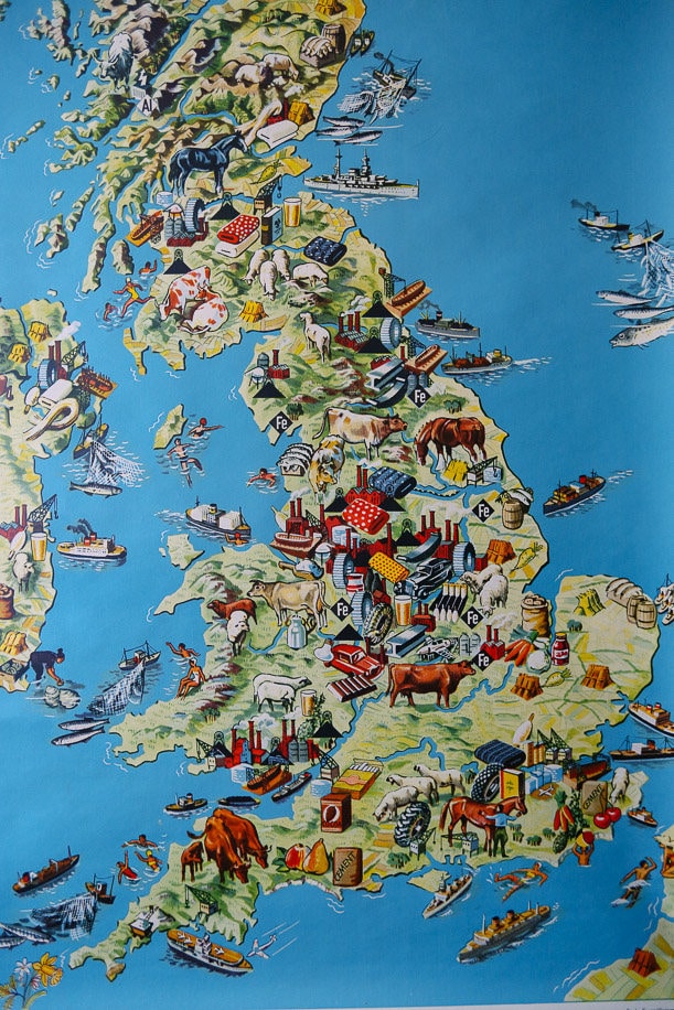 Original Vintage German Educational School Wall Chart BRITISH ISLES MAP ...